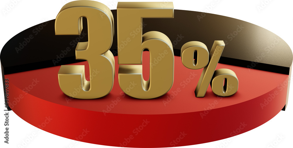 Pie chart 3D illustration 35% percent element. Statistics, increase ...