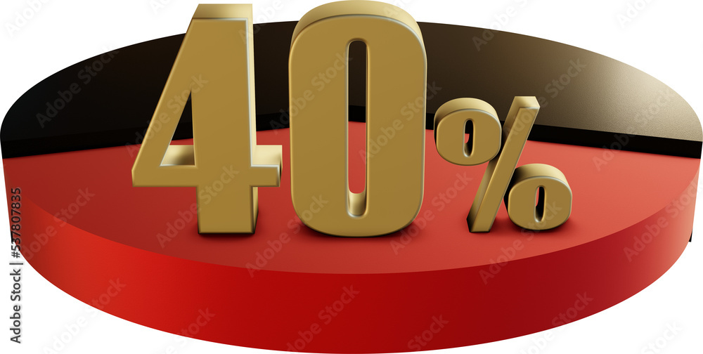 Pie chart 3D illustration 40% percent element. Statistics, increase ...