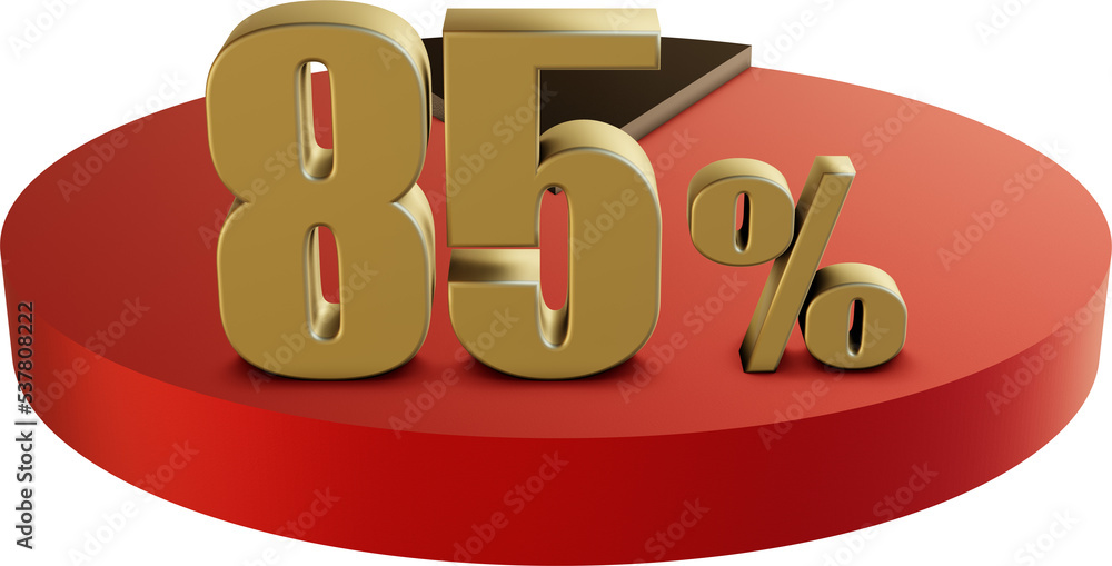 Pie chart 3D illustration 85% percent element. Statistics, increase ...