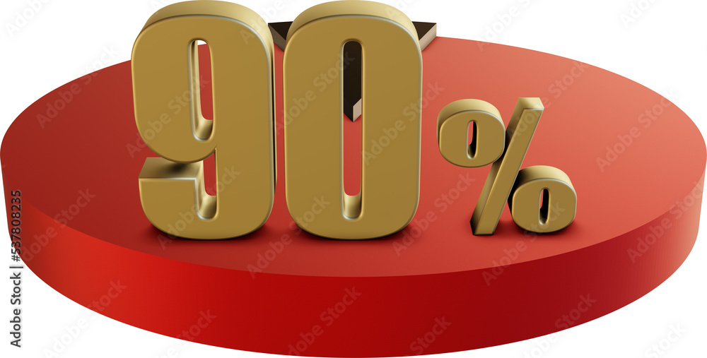 Pie chart 3D illustration 90% percent element. Statistics, increase ...