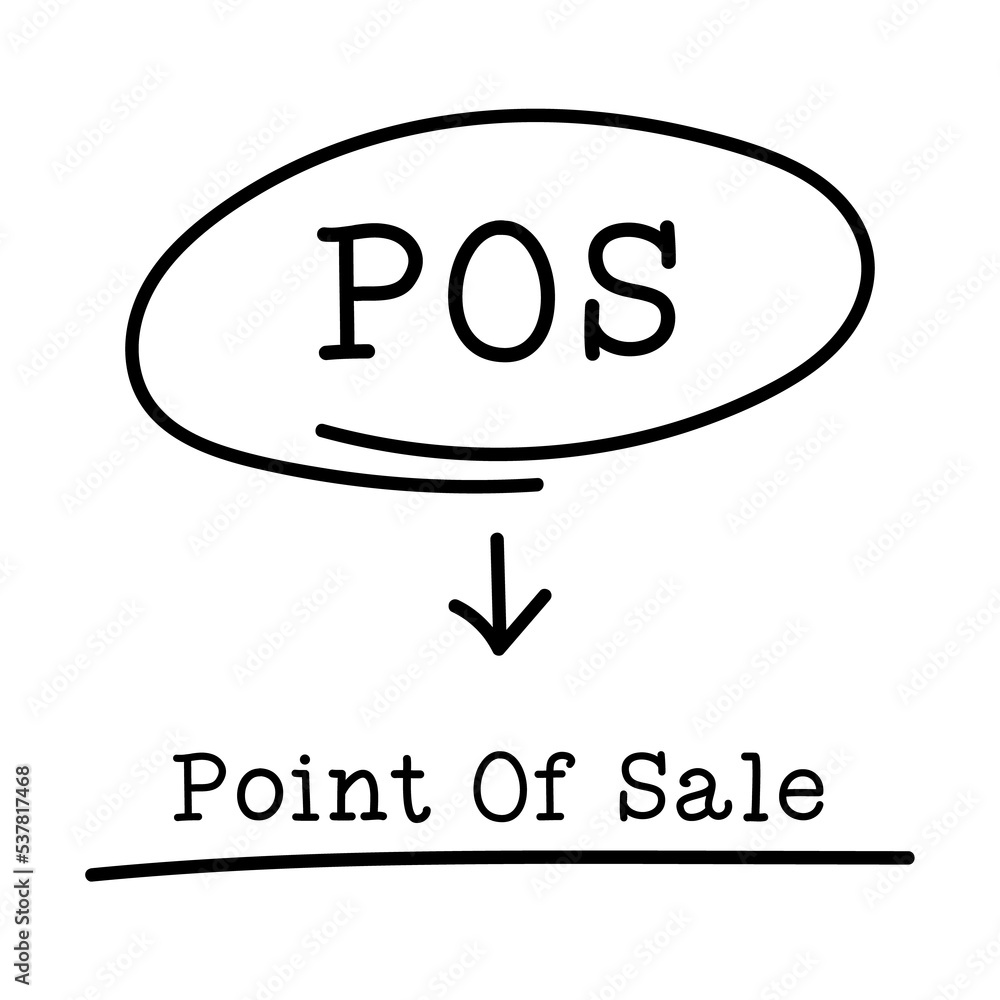 Letter of abbreviation POS in circle and word point of sale on white ...