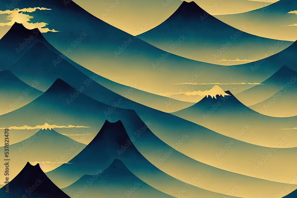 Fuji mountain with gold foil texture in Japanese style. Landscape ...