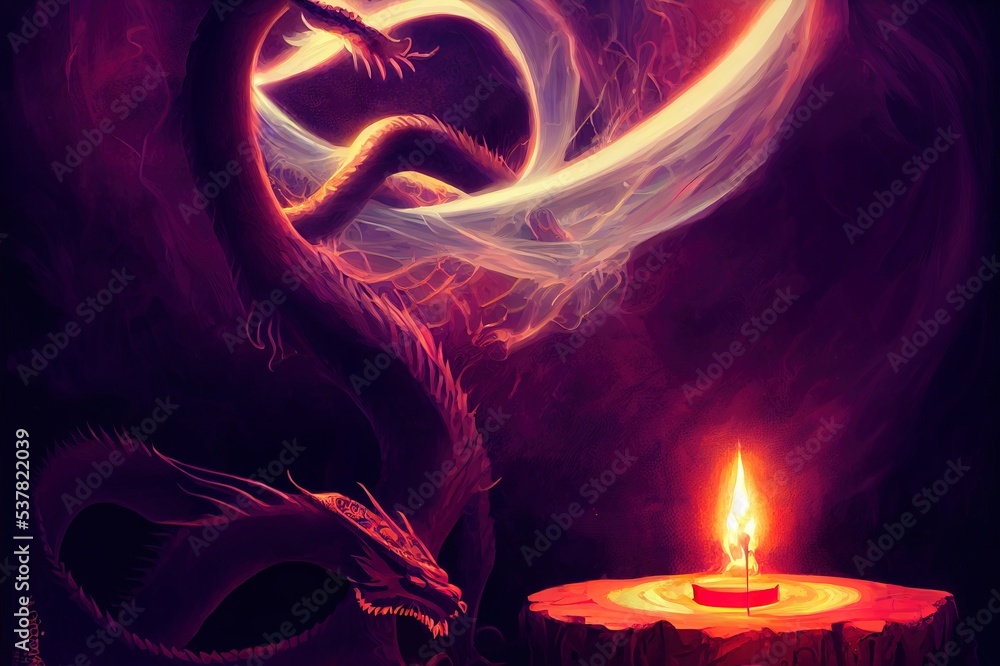 black wizard with a magic wand summoning the dragon, digital art style ...