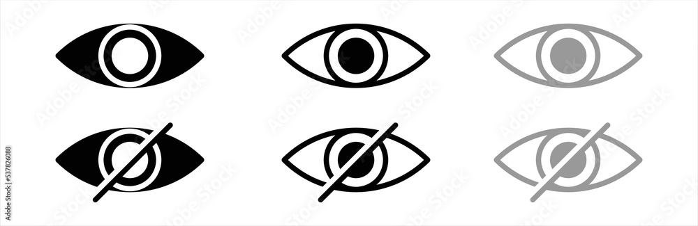 Eye icon set. See and unsee symbol. Look and Vision icons. Show ...