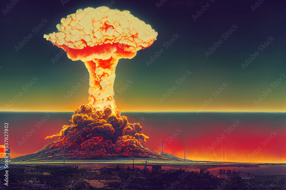 Nuclear explosion in an outdoor setting. Symbol of environmental ...