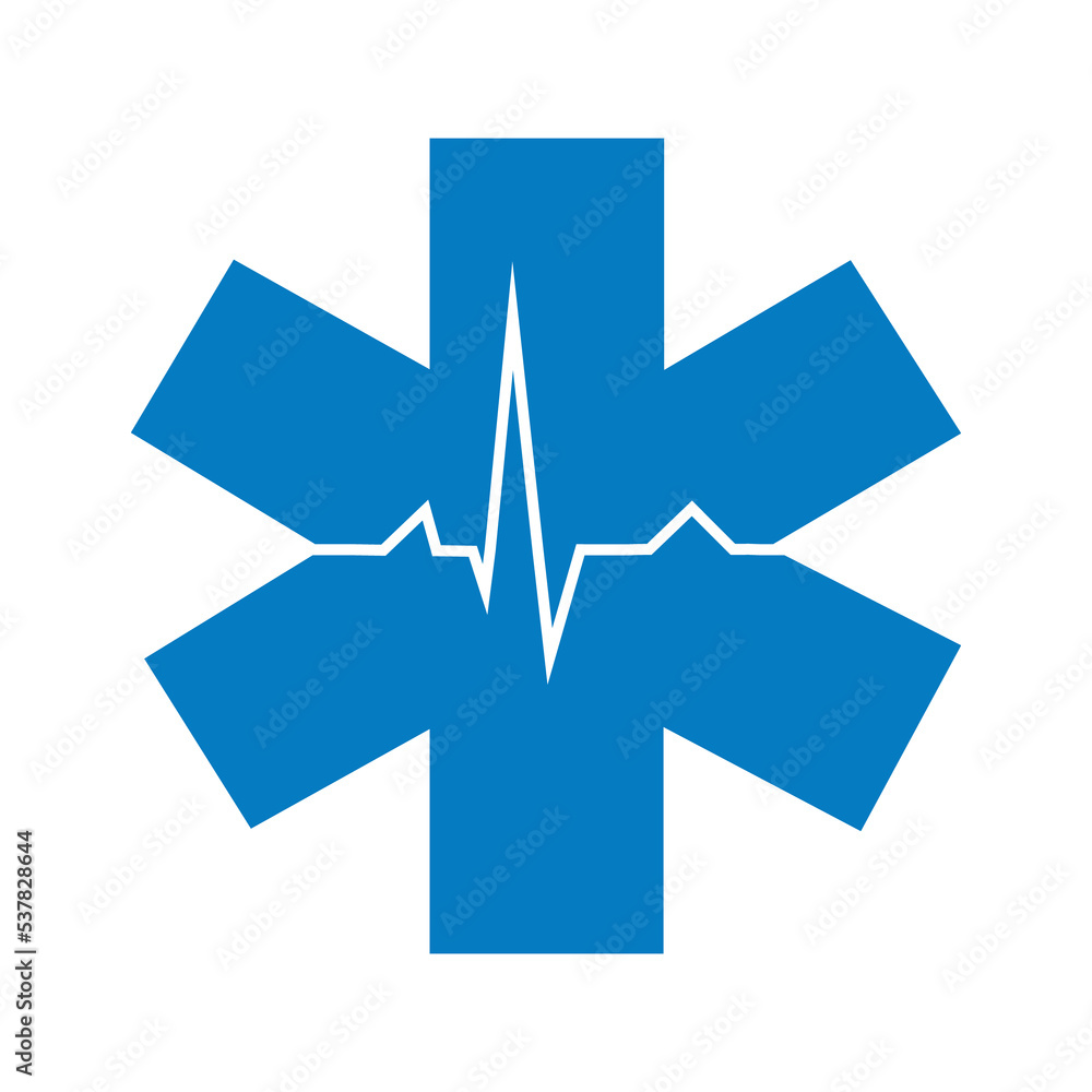 Medical symbol blue Star of Life with electrocardiography, ekg or ecg ...