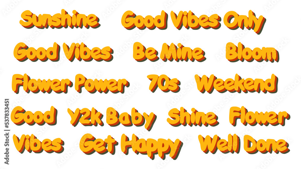 Set of hipster retro cool slogans and phrases. A collection of groovy word stickers with a 70s ...