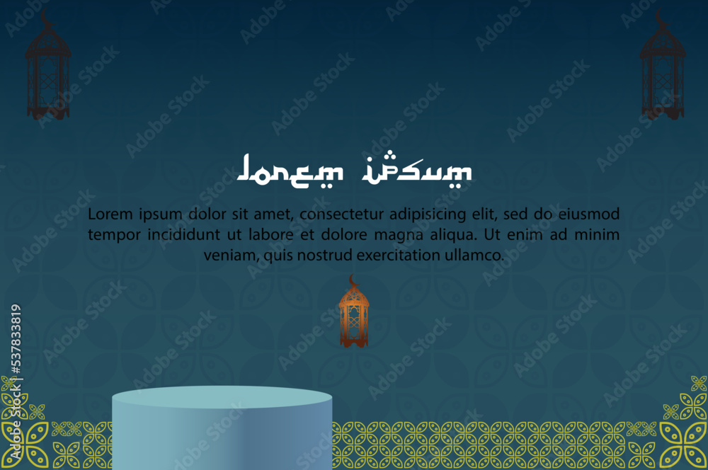 Islamic background with blue gradient color combined with arabic frame ...