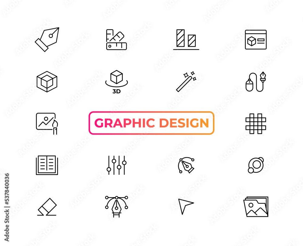 Vektorová grafika „Set of thin line icons of graphic design. Simple ...
