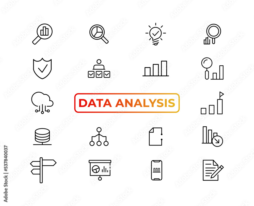 Vektorová grafika „Big data analysis thin line icon set. Data ...
