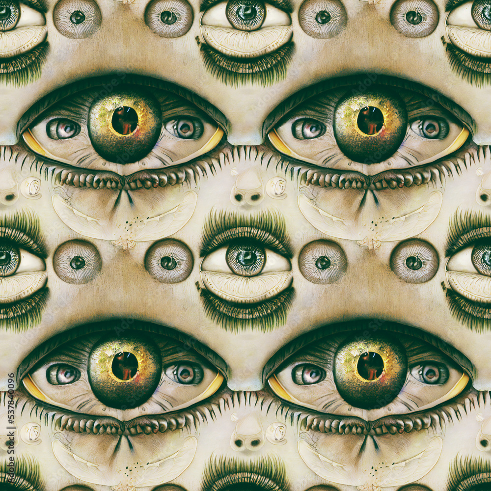 vintage engraving eyes tileable texture illustration. Tile pattern of ...