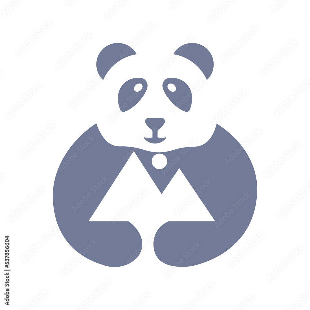 Panda Mount Logo Negative Space Concept Vector Template. Panda Holding ...