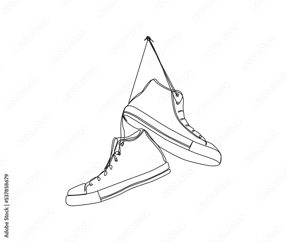 Continuous one line drawing of shoes hanging on the wall. Fashionable ...