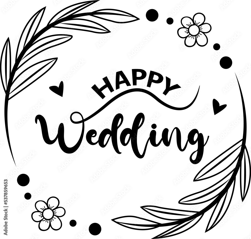 happy wedding with flourish floral circular design eps vector file ...