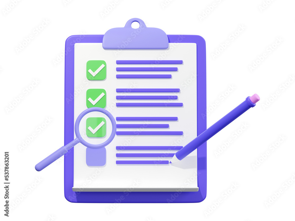 Survey checklist, 3d render illustration, transparent background ...