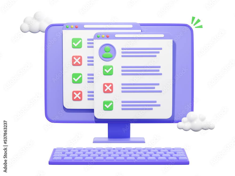 ภาพประกอบสต็อก Checklist on desktop PC, 3d render illustration ...