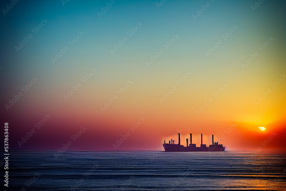 Container ship on the ocean with sunset, international trade and serene ...
