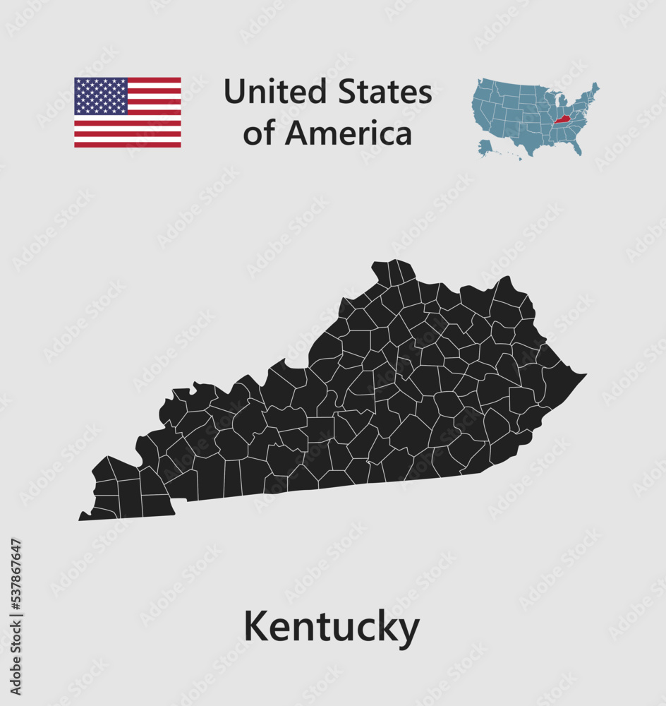Vector map state Kentucky, flag and map USA Stock Vector | Adobe Stock