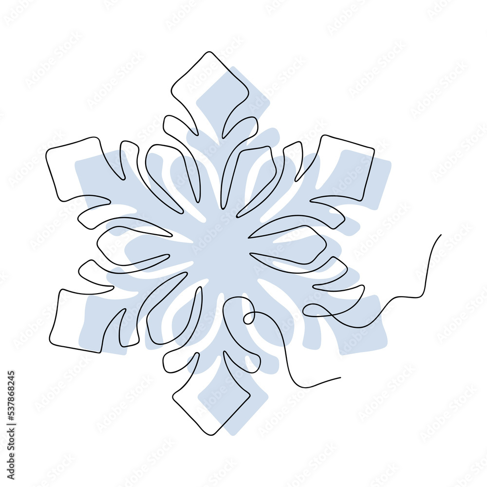 Continuous one Line drawing of Snowflake. Concept of Winter and ...