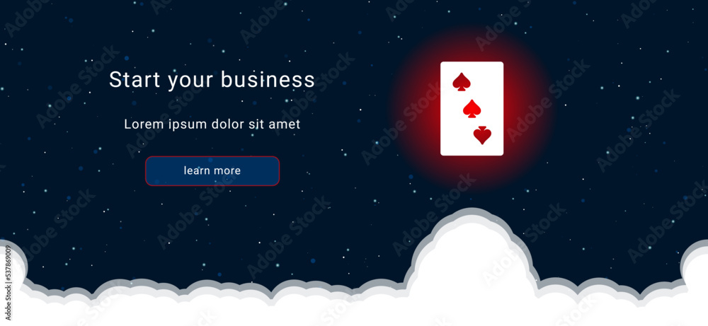 Business startup concept Landing page screen. The white Three of Spades ...