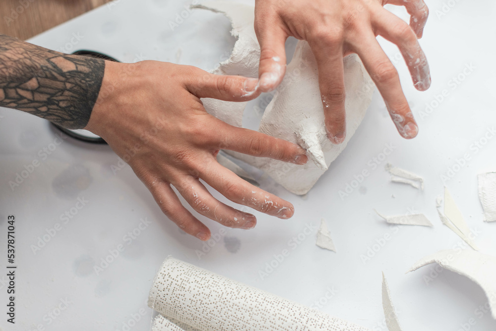 creating masks based on a plaster cast. Gypsum mold. Cast of the face ...