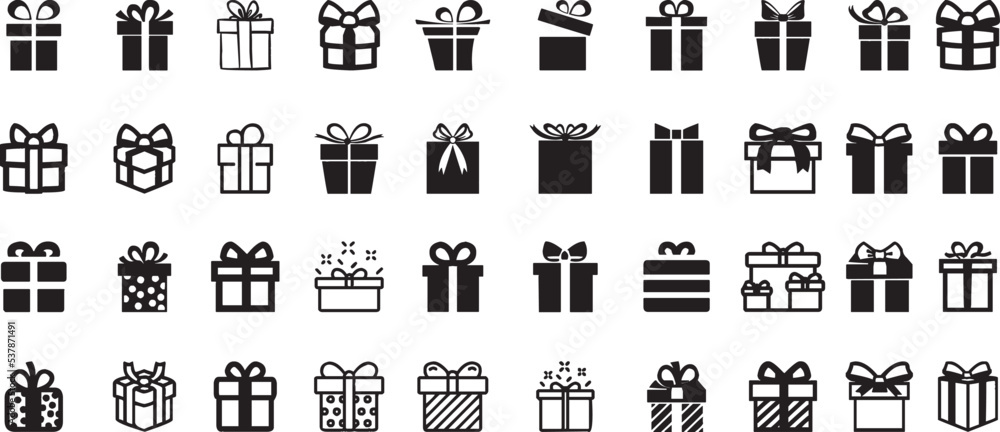 Present gift box icon. Gift box icon is in line style isolated on white ...