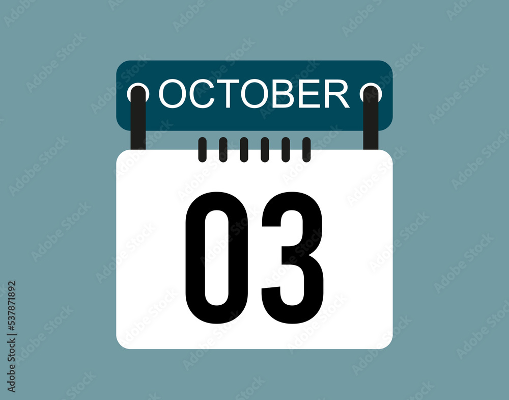 3 October calendar icon. October calendar date and month icon with ...