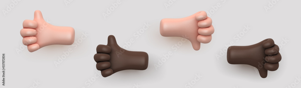 3D thumb up hand gesture in funny cartoon design on gray background ...