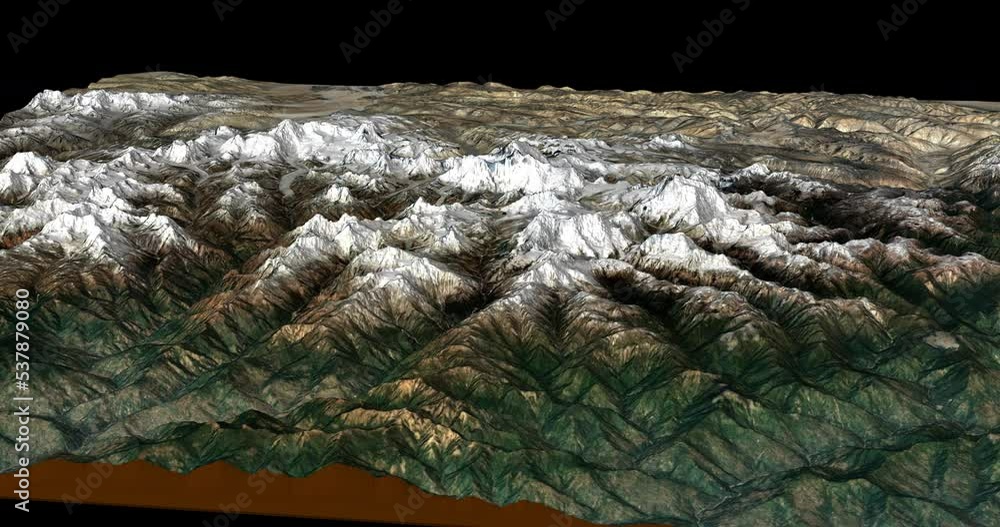 Everest south to north map with 3d relief 4K satellite ground low ...