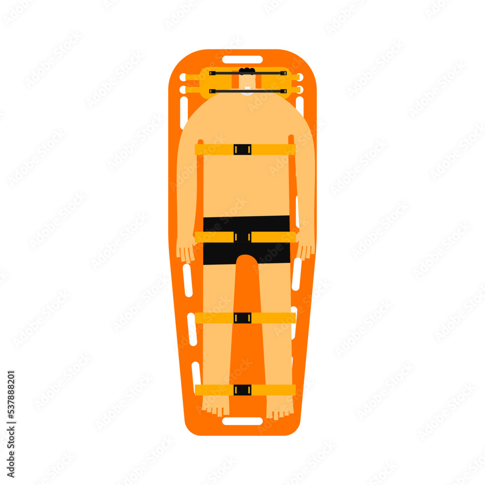 Cartoon characters illustrated of an injured patient on long spinal ...