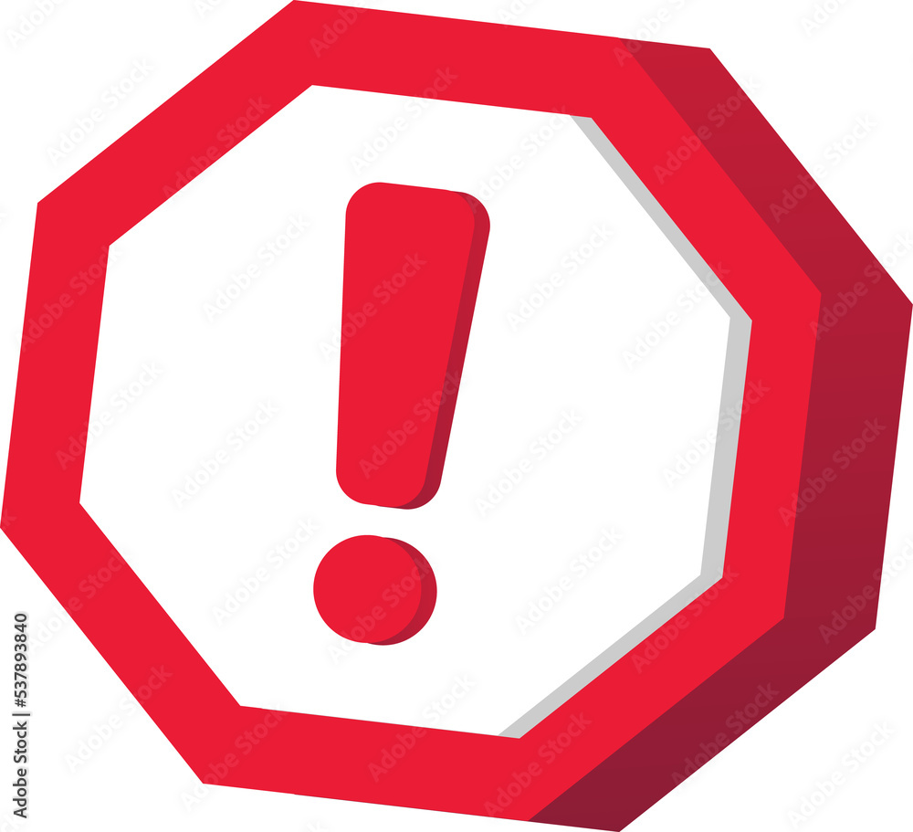 3D red octagon warning sign with an exclamation. Symbol of caution ...