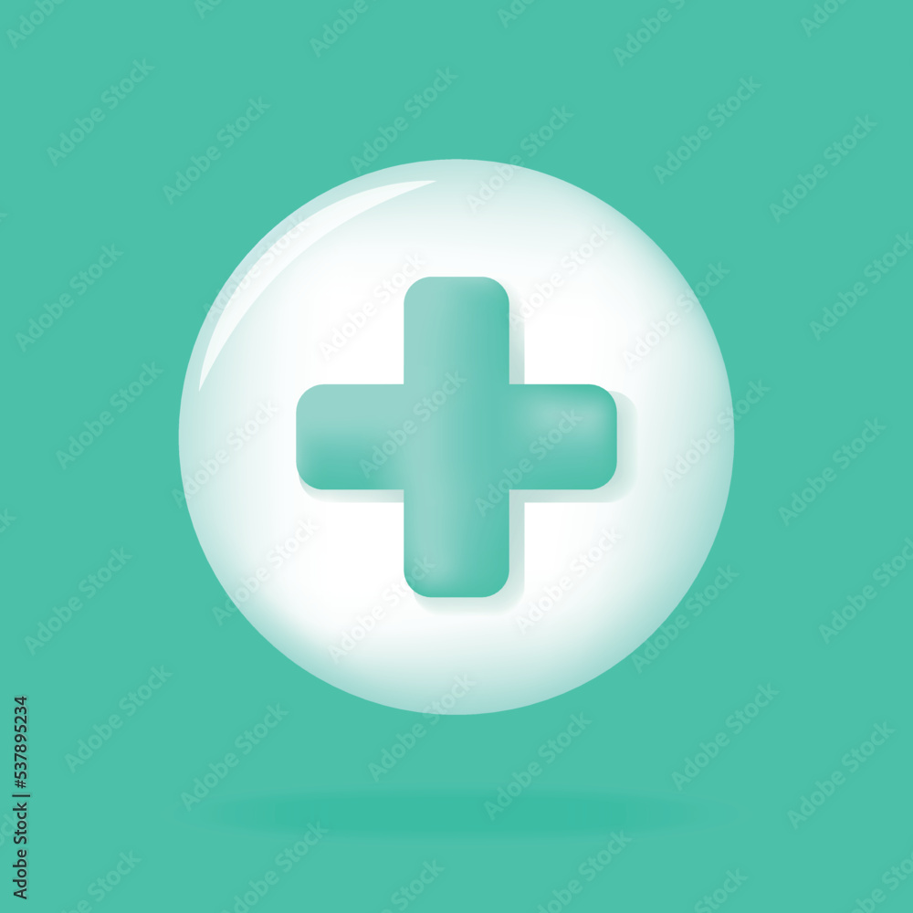 Circle button with green medical cross or plus sign. First aid, Health ...