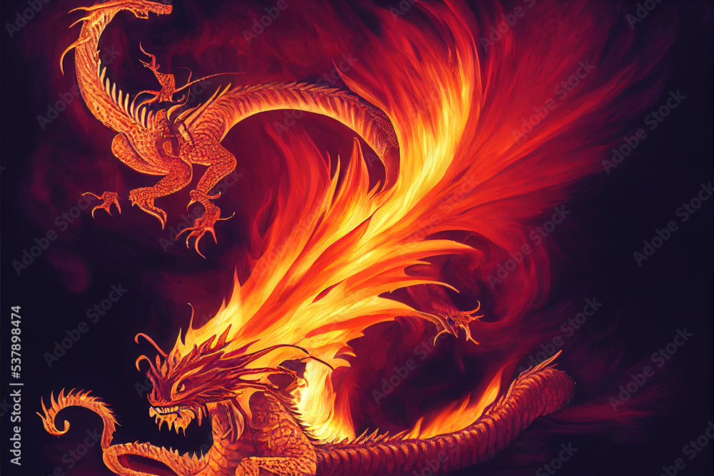 dragon spitting fire Stock Illustration | Adobe Stock