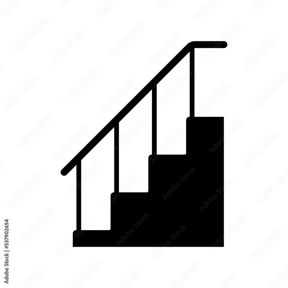 Staircase with railing icon. Black silhouette. Front side view. Vector ...