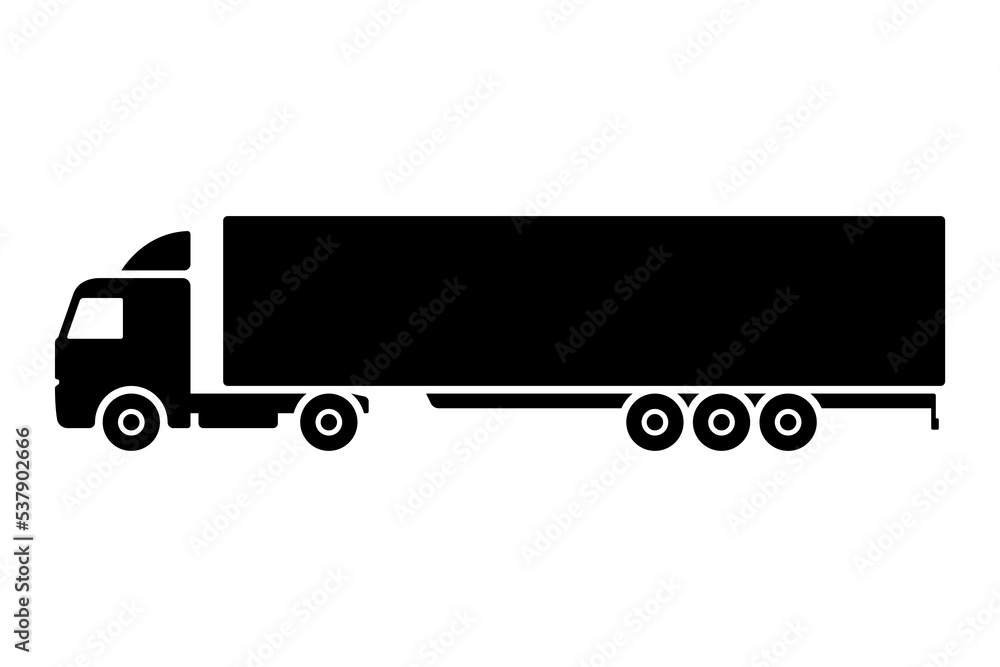Truck tractor with semi-trailer icon. Black silhouette. Side view ...