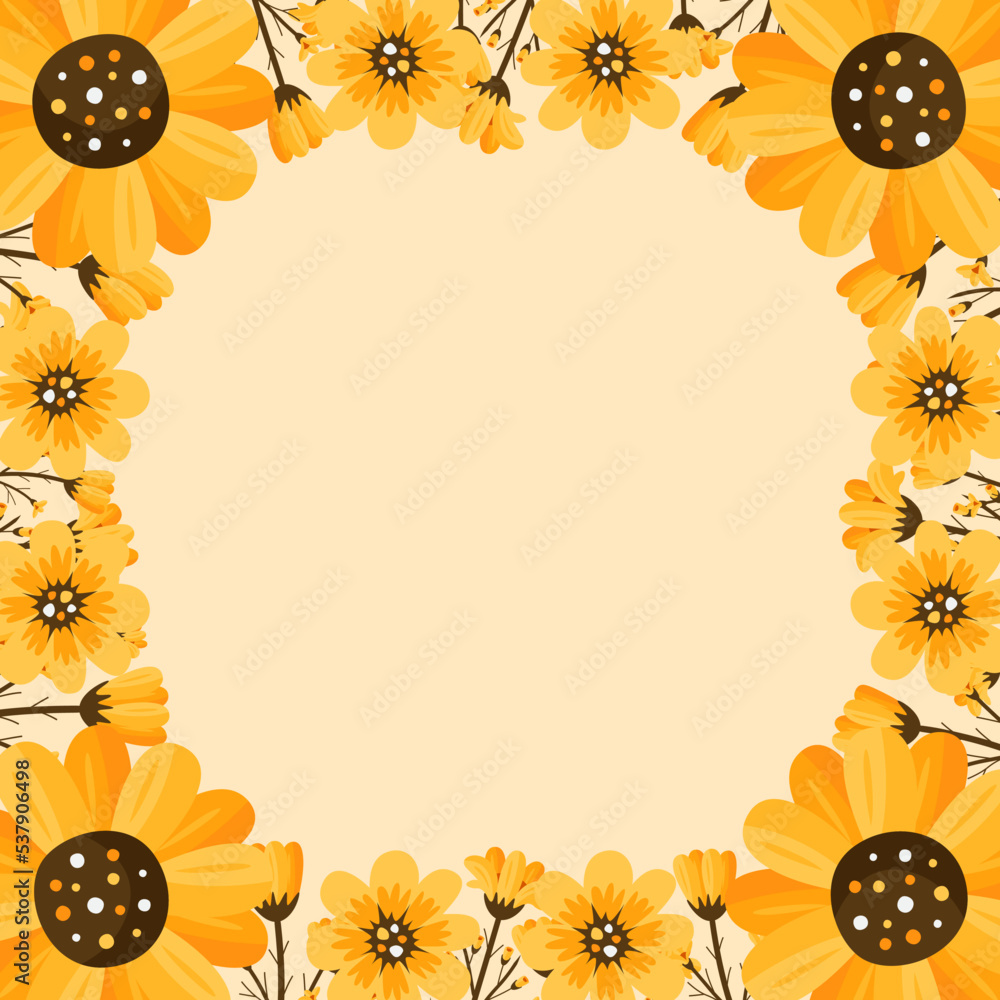 Vector shape of Yellow daisy flowers frame, Floral border box label of ...