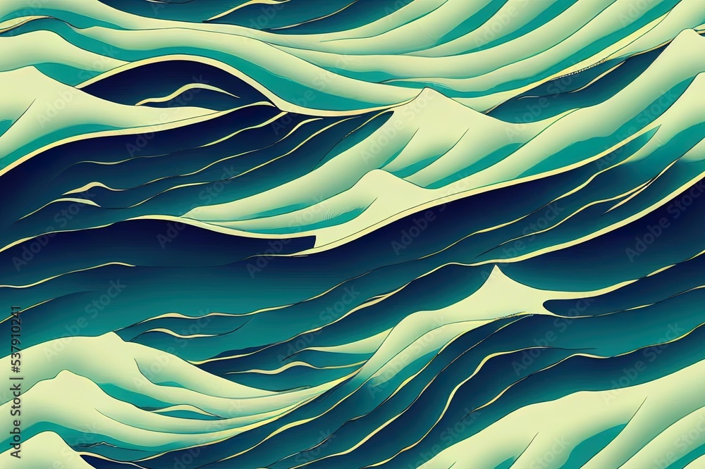 Japanese template 2d. Hand drawn wave background. Line pattern in Asian ...