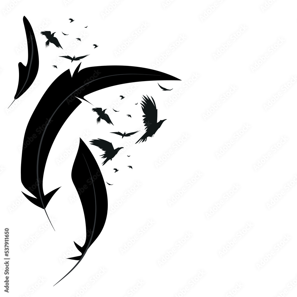 Sketch of flying raven. Hand drawn illustration converted to vector ...