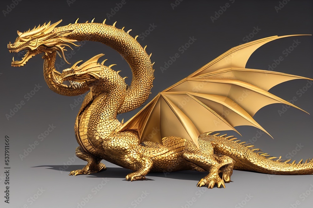 Full body gold dragon in smart pose with 3d rendering include alpha ...