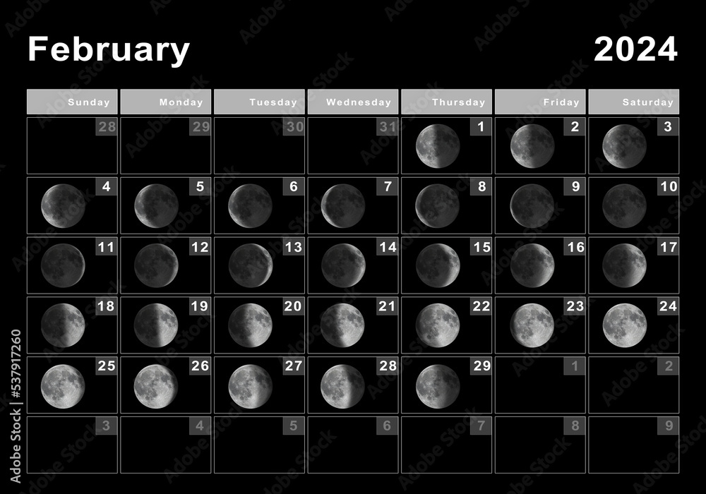 February 2024 Lunar calendar, Moon cycles Stock Photo | Adobe Stock