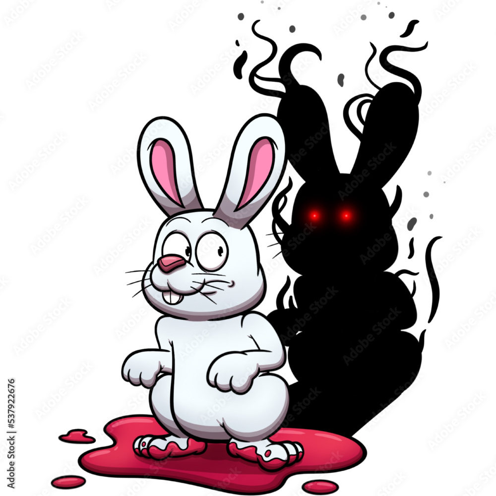 Scared Bunny With Evil Shadow. Vector clip art illustration with simple ...