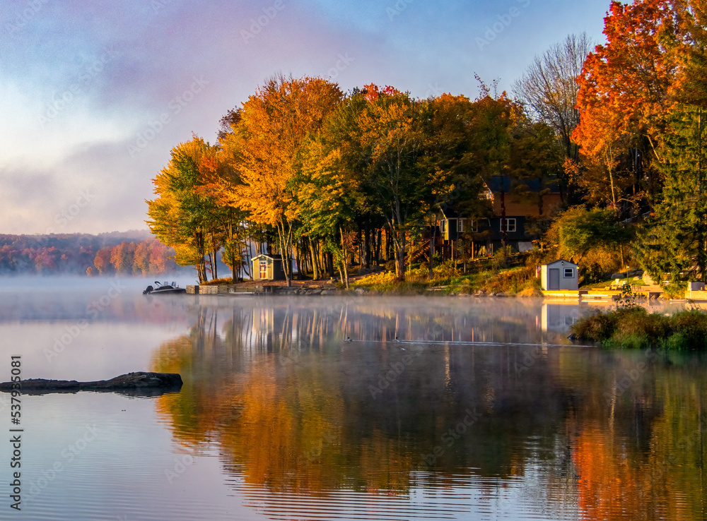 Autumn Sunrise Reflection over lake in Pennsylvania Stock Photo | Adobe ...