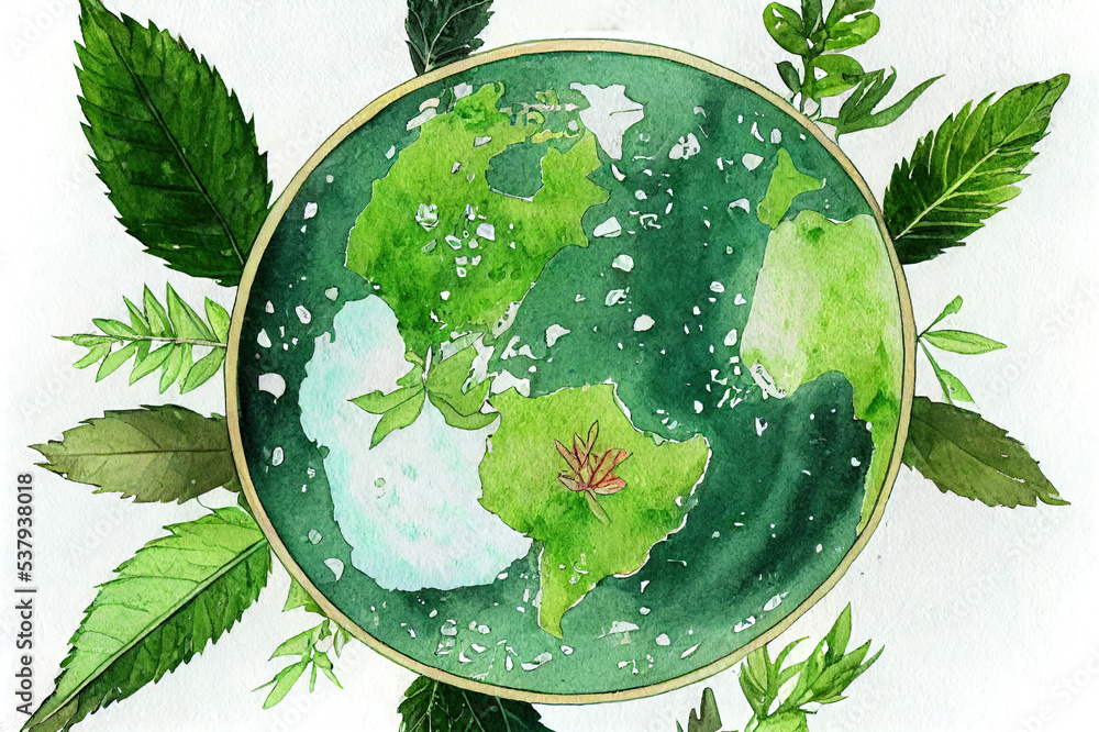 Drawing of the planet earth. A planet in plants. Planet earth with ...
