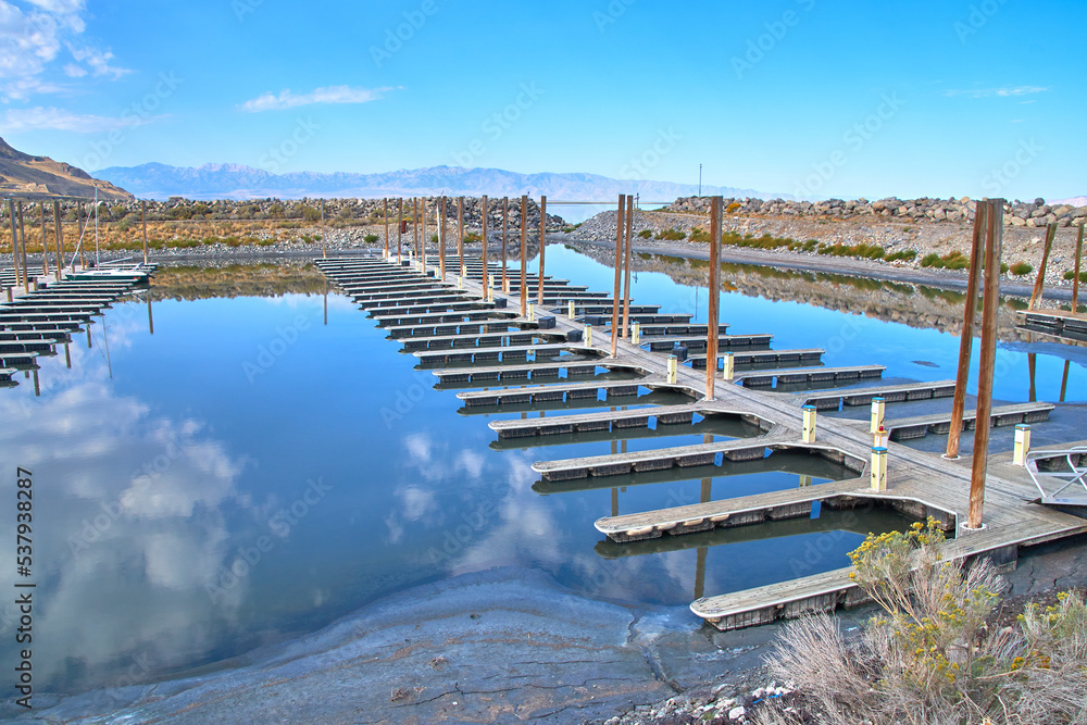 An unusable marina due to receding water levels caused by global ...