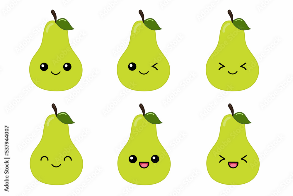 Vector illustration of cute pear cartoon character isolated on white ...