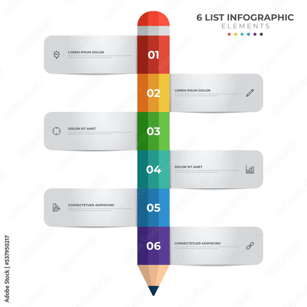 colorful pencil diagram infographic element template, vertical row ...