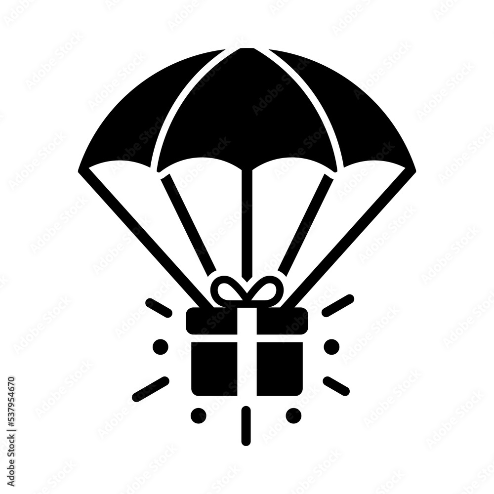 Surprise gift box with flying balloon icon symbol signs for apps and ...