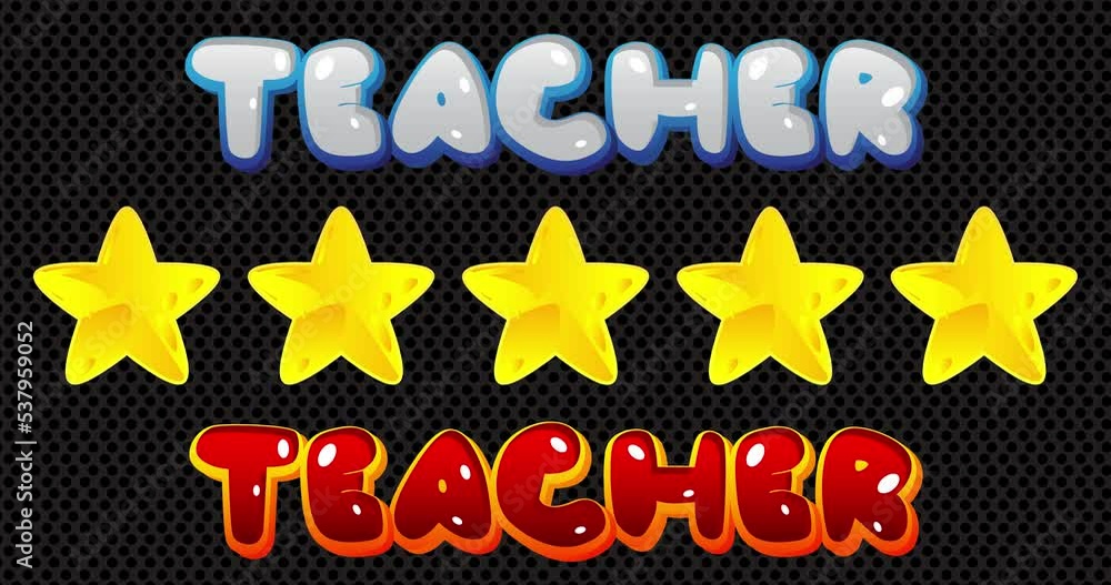 Five Stars with Teacher Text. Animated Rating with words. Cartoon ...