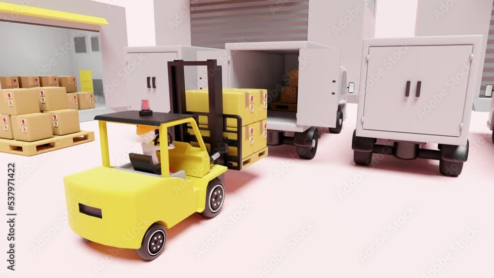 building warehouse with forklift for import export, goods cardboard box ...