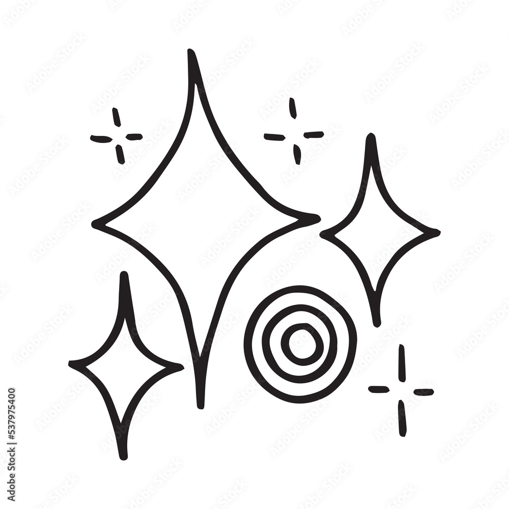 doodle set of vector stars sparkle icon, clean surface icon. Glowing light effect stars and ...